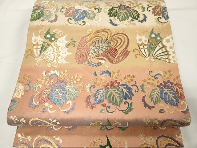 平和屋着物●六通柄袋帯　唐織　有職鳳桐文様　金糸　正絹　逸品　CAAX9365yk