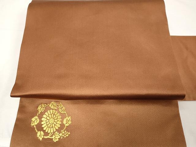 平和屋着物●西陣　川島織物　九寸名古屋帯　ワンポイント　花丸文　土色　金糸　正絹　逸品　CAAX9384yk