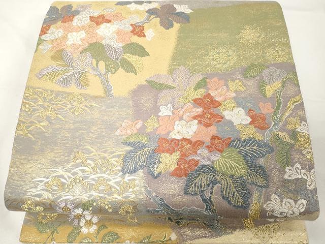 平和屋着物●六通柄袋帯　唐織　枝花文　金糸　正絹　逸品　CAAX9392yk