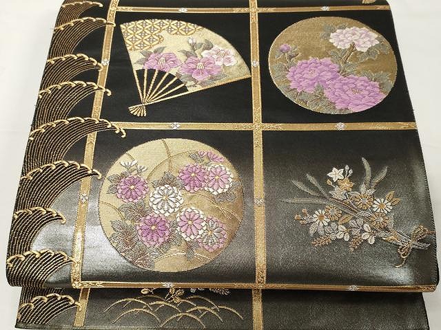 平和屋着物●京の名門　じゅらく謹製　帝王紫　六通柄袋帯　唐織　紫香春秋涛映文　黒地　金銀糸　引箔　正絹　逸品　CAAX9394yk