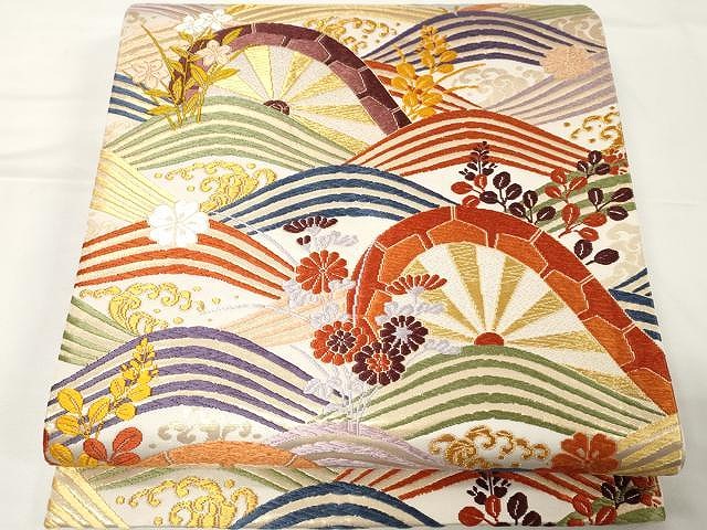 平和屋着物●六通柄袋帯　唐織　立波花文　金糸　正絹　逸品　CAAX9399yk