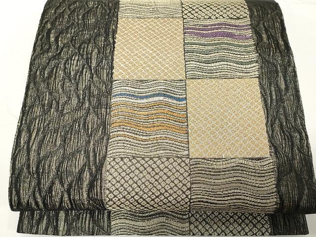 平和屋着物▽スリーシーズン　春夏秋　六通柄袋帯　市松文　金糸　正絹　逸品　CAAX9419yk