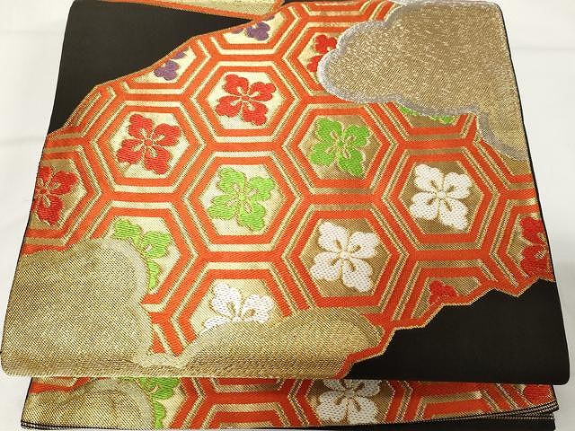 平和屋着物●西陣　川島織物　六通柄　本袋帯　唐織　雲取り文　黒地　金銀糸　正絹　逸品　CAAX9430yk