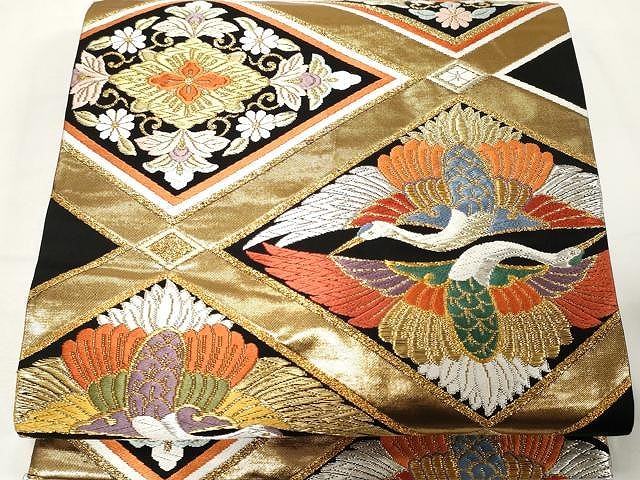 平和屋着物●唐織　西陣の老舗　名門　藤原織物　六通柄袋帯　菱飛鶴花唐草文　金銀糸　正絹　逸品　CAAX9431yk