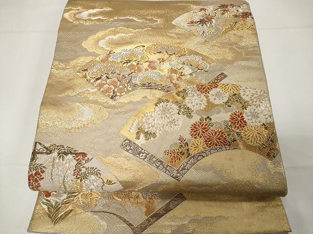 平和屋着物●極上　西陣の名門　加納幸謹製　六通柄袋帯　地紙重ね枝花文　金銀糸　正絹　逸品　CAAX9432yk