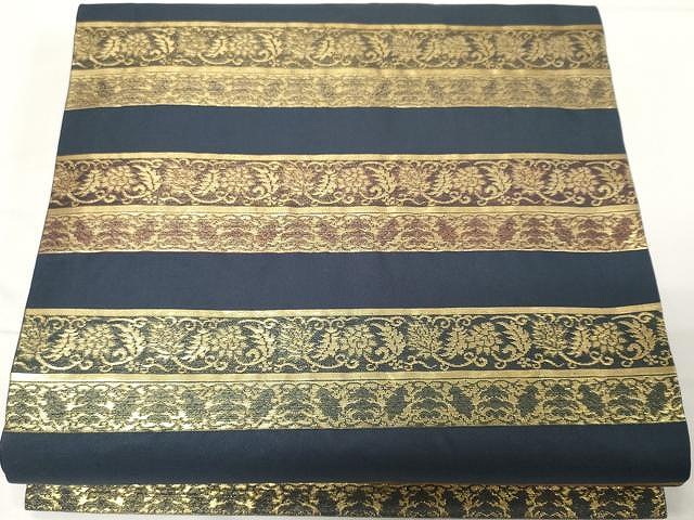 平和屋着物●九寸開き名古屋帯　横段葡萄蔦の葉文　金糸　正絹　逸品　CAAX9433yk