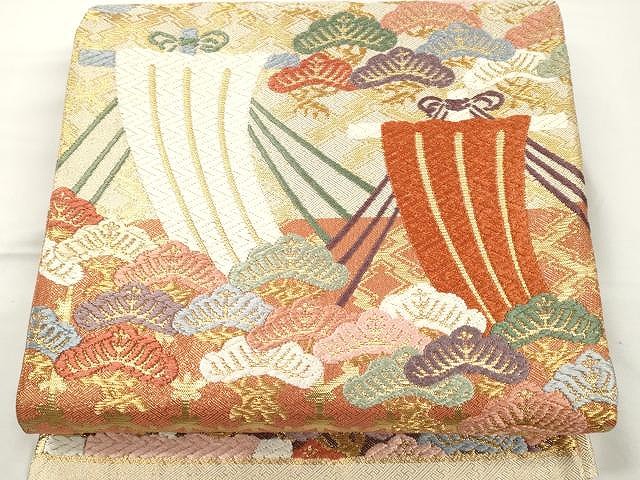 平和屋着物●佐賀錦　六通柄袋帯　唐織　吉祥枝松文　金糸　正絹　逸品　CAAX9438yk