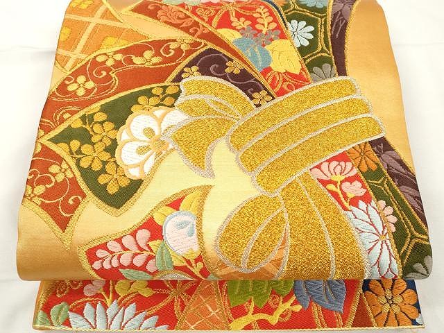 平和屋着物●極上　西陣　白綾苑大庭　六通柄袋帯　唐織　束ね熨斗花唐草文　金糸　正絹　逸品　CAAX9440yk