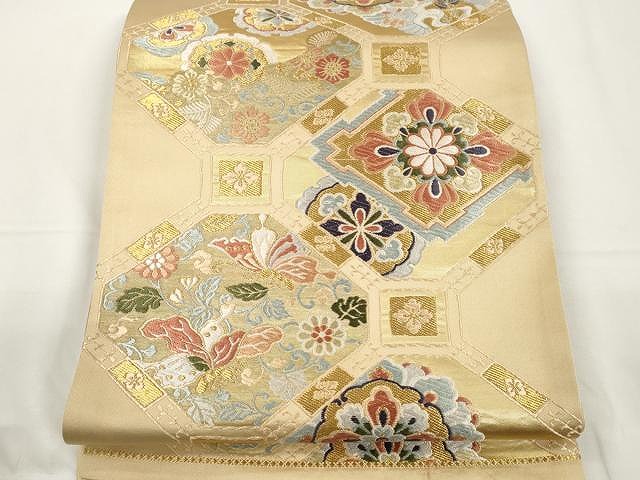 平和屋着物●六通柄袋帯　唐織　泰平線　舞蝶花文　金糸　正絹　逸品　CAAX9446yk