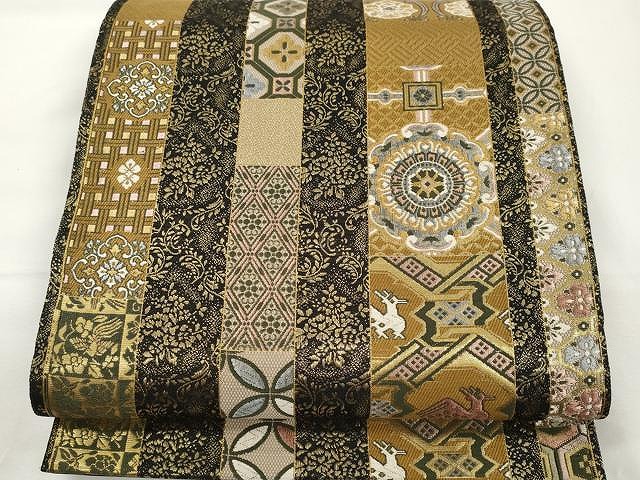 平和屋着物●麭塵　京の名工染匠越後屋通博　六通柄袋帯　唐織　正倉院吉祥花文　黒地　金糸　正絹　逸品　CAAX9449yk