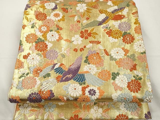 平和屋着物●佐賀錦　六通柄袋帯　唐織　飛鳥花文　金糸　正絹　逸品　CAAX9454yk