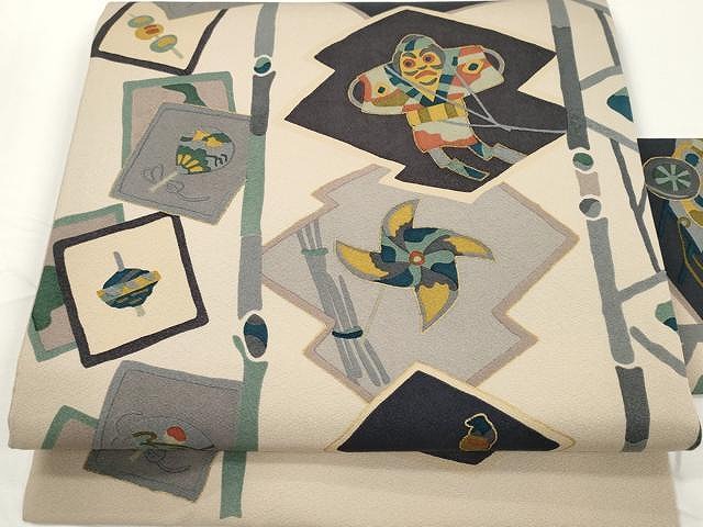 平和屋着物●九寸名古屋帯　玩具文　金彩　正絹　逸品　CAAX9461yk