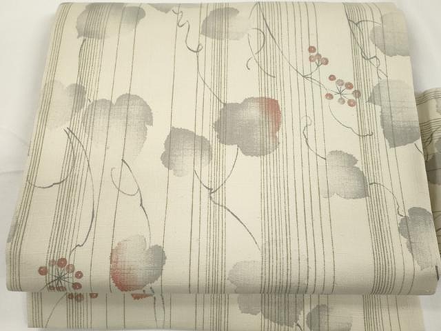 平和屋着物●全通柄九寸名古屋帯　手描き　紬地　葡萄蔦の葉文　正絹　逸品　CAAX9466yk