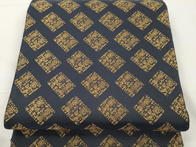 平和屋着物●全通柄袋帯　エジプト壁画文様　金糸　正絹　逸品　CAAX9470yk