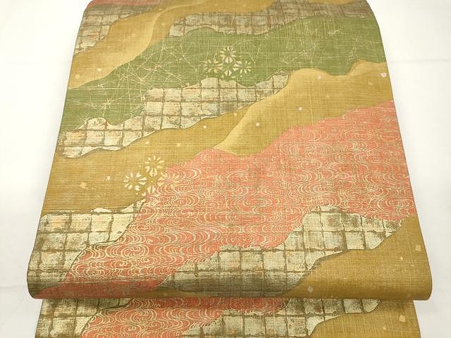 平和屋着物●極上　石川県指定無形文化財　牛首紬　白山工房　手織り　全通柄袋帯　光琳水道長花文　金彩　正絹　逸品　未使用　CAAX9474yk