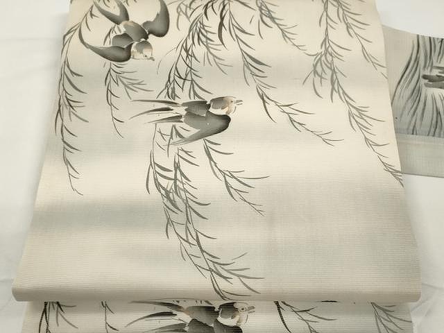 平和屋着物●夏物　創作　九寸名古屋帯　手描き　飛鳥枝笹文　正絹　逸品　CAAX9479yk