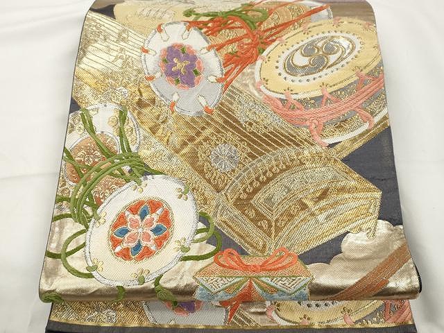 平和屋着物●六通柄袋帯　唐織　鼓花文　金銀糸　正絹　逸品　CAAX9482yk