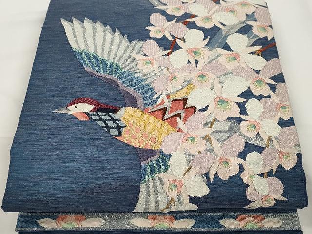 平和屋着物●極上　手織綴れ　山鹿清華　太鼓柄袋帯　鳳凰　胡蝶蘭　金銀糸　正絹　逸品　CAAX9483yk