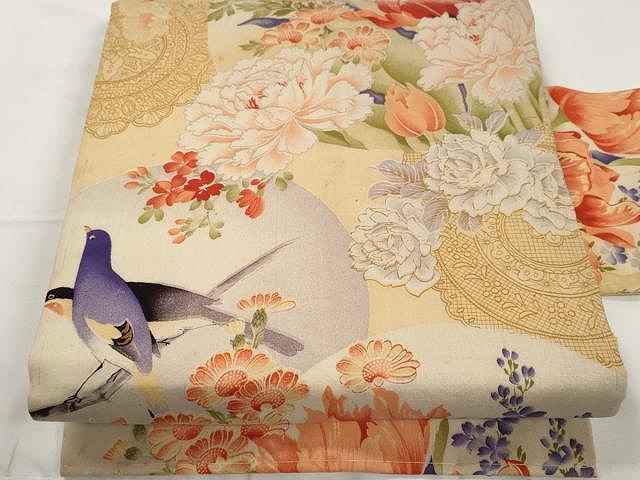 平和屋着物●アンティーク　大正ロマン　全通柄九寸名古屋帯　飛鳥枝花文　正絹　逸品　CAAX9492yk