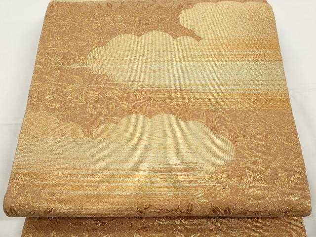 平和屋着物●綴れ　六通柄袋帯　雲取り枝笹文　金糸　正絹　逸品　CAAX9494yk