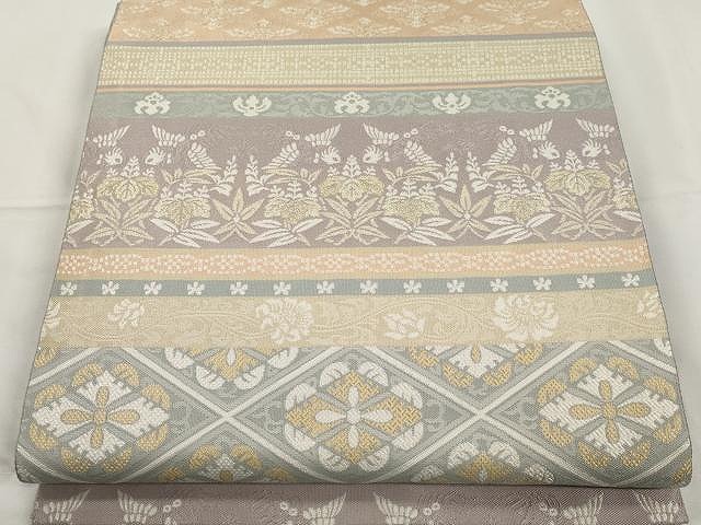 平和屋着物●全通柄袋帯　紹巴　唐織　花鳥横段文　金糸　正絹　逸品　CAAX9496yk