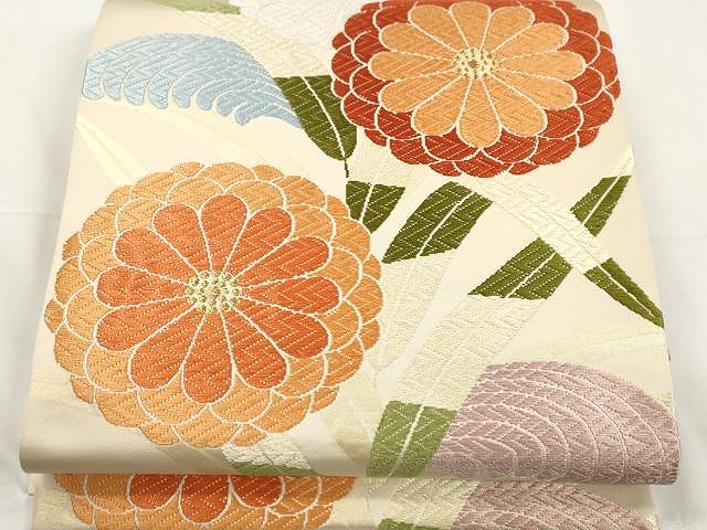 平和屋着物●六通柄袋帯　唐織　枝菊文　金糸　正絹　逸品　CAAX9500yk