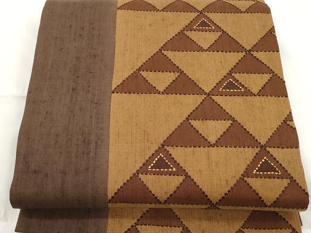 平和屋着物●六通柄袋帯　紬地　刺し子　吉祥文　正絹　逸品　CAAX9502yk