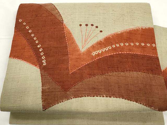 平和屋着物●九寸名古屋帯　紬地　刺し子　絞り　吉祥文　正絹　逸品　CAAX9522yk