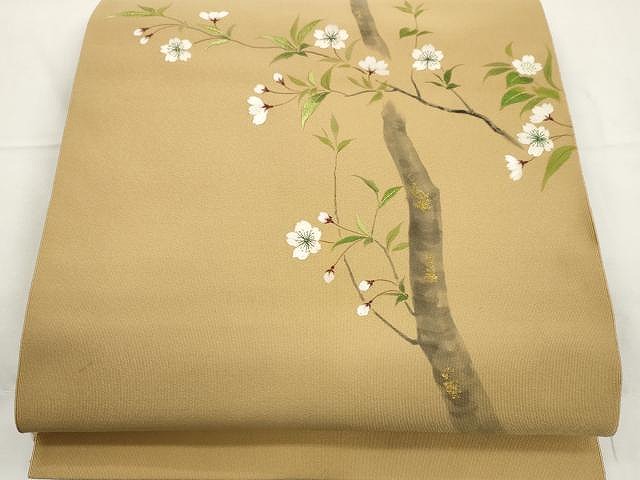 平和屋着物●爪＆#25620；き本綴れ　八寸名古屋帯　手描き　刺繍　枝桜文　金彩　正絹　逸品　CAAX9526yk
