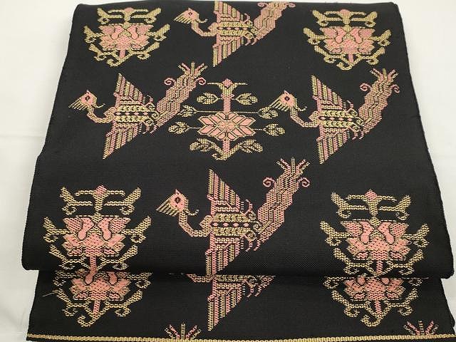 平和屋着物●八寸名古屋帯　有栖川裂　大阪有香製　黒地　金糸　正絹　逸品　CAAX9528yk