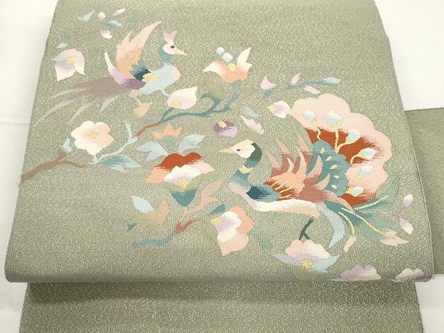 平和屋着物●爪＆#25620；き本綴れ　八寸名古屋帯　孔雀花文　金糸　正絹　逸品　CAAX9536yk