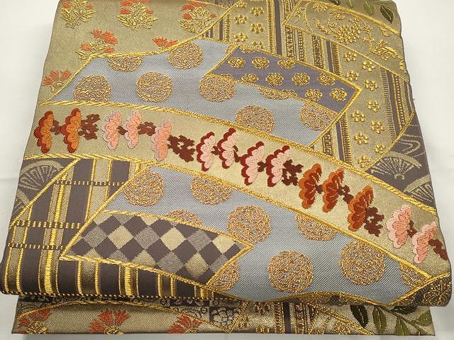 平和屋着物●皇室献上作家　北出与三郎謹製　六通柄　本袋帯　唐織　直孤文二人静文様　金糸　正絹　逸品　CAAX9539yk