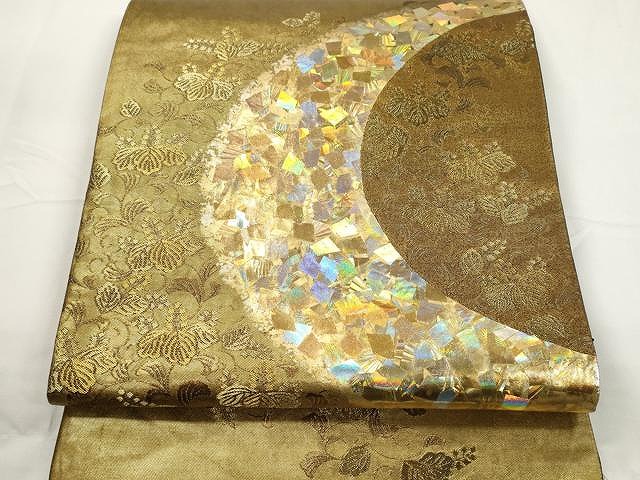 平和屋着物●金彩友禅作家　金彩の魔術師　堀省平　金煌織　太鼓柄袋帯　花唐草文　正絹　逸品　CAAX9541yk