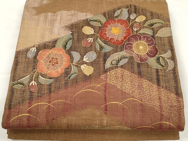 平和屋着物▽スリーシーズン　春夏秋　太鼓柄袋帯　刺繍　櫛織　舞花文　金彩　正絹　逸品　CAAX9563yk