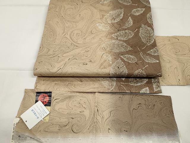 平和屋着物●全通柄九寸名古屋帯　京友禅　舞葉文　墨流し文様　証紙付き　上代30万　正絹　逸品　CAAX9577yk