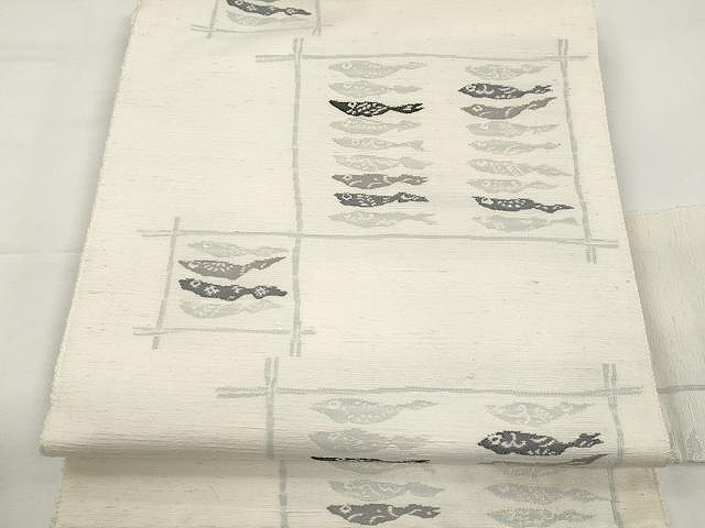 平和屋着物●八寸名古屋帯　紬地　魚　正絹　逸品　CAAX9584yk