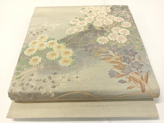 平和屋着物●京の名門　じゅらく謹製　太鼓柄袋帯　すくい織　白菊秋草　金糸　正絹　逸品　CAAY0190vp