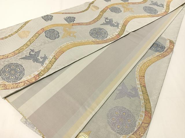 平和屋着物●両面　六通柄袋帯　唐織　麹塵　上代裂名物華文　金糸　正絹　逸品　CAAY0395vp
