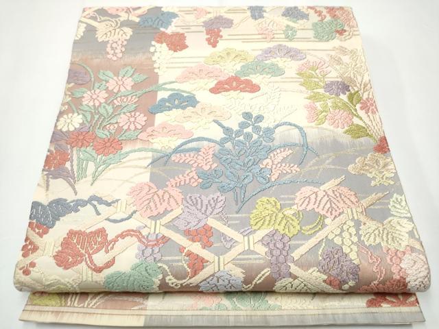 平和屋着物●六通柄袋帯　唐織　草花文　金糸　正絹　逸品　CAAY2401hy