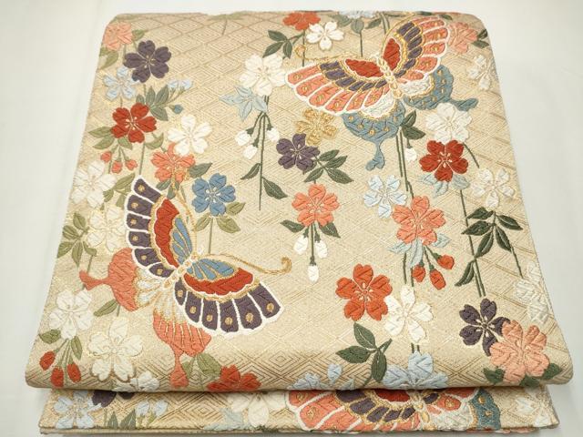 平和屋着物●六通柄袋帯　唐織　花蝶文　金糸　正絹　逸品　CAAY2408hy