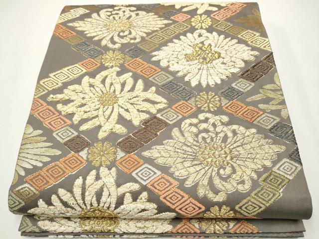 平和屋着物●六通柄袋帯　菱天井花文　金糸　正絹　逸品　CAAY2412hy