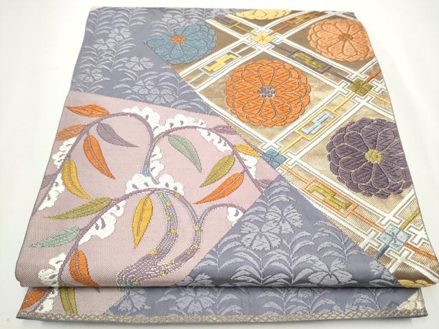 平和屋着物●六通柄袋帯　唐織　切嵌草花文　金糸　正絹　逸品　CAAY2421hy