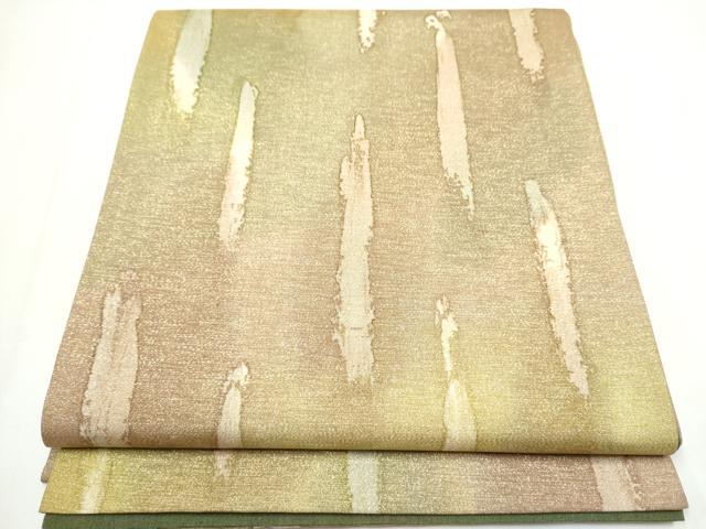 平和屋着物●全通柄袋帯　紬地　霞文　金糸　正絹　逸品　CAAY2430hy