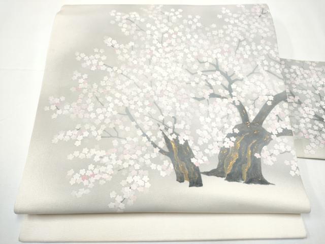 平和屋着物●塩瀬　九寸名古屋帯　枝花文　金彩　正絹　逸品　CAAY2442hy