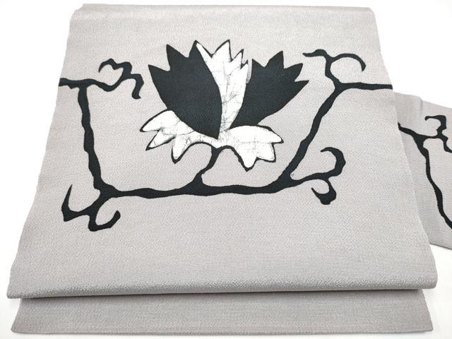 平和屋着物●九寸名古屋帯　花唐草文　鬼しぼ縮緬　正絹　逸品　CAAY2452hy