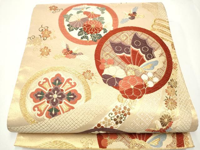 平和屋着物●六通柄袋帯　唐織　鳳凰　花蝶丸文　金糸　正絹　逸品　CAAY2462hy