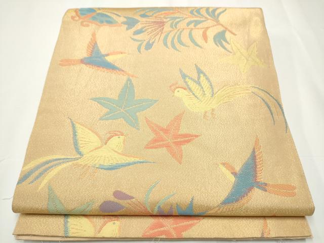 平和屋着物●織物一筋名門　織悦　全通柄　本袋帯　花鳥文　金糸　正絹　逸品　CAAY2463hy