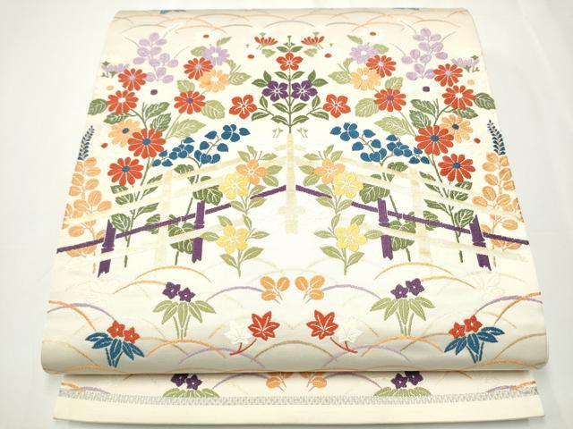 平和屋着物●六通柄袋帯　唐織　草花文　金糸　正絹　逸品　CAAY2474hy