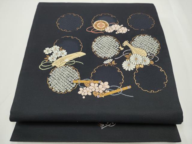 平和屋着物●西陣　両面　六通柄袋帯　雪輪楽器舞花文　金糸　正絹　逸品　CAAY2482hy