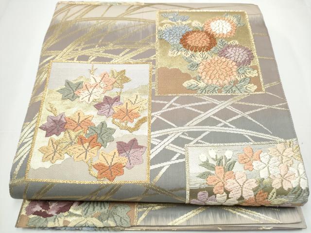 平和屋着物●六通柄袋帯　唐織　色紙草花文　金糸　正絹　逸品　CAAY2489hy